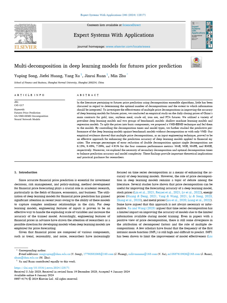 Multi Decomposition In Deep Learning Models For Futures Price Prediction Pdf Deep Learning