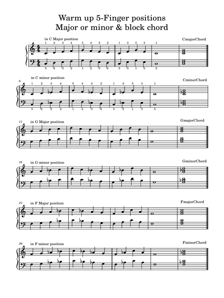 5-Finger Warm-Up Exercises for Chords | PDF | Musical Keys | Elements ...