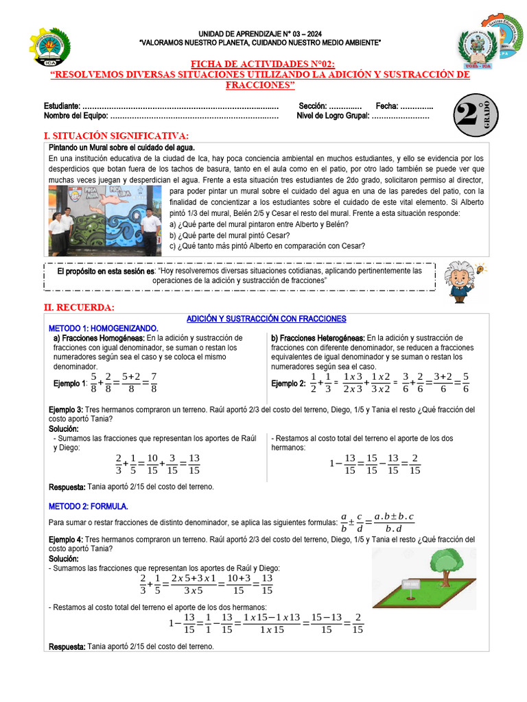 FICHA 2-Adic Sustra Fracciones | PDF | Sustracción | Matemática Elemental