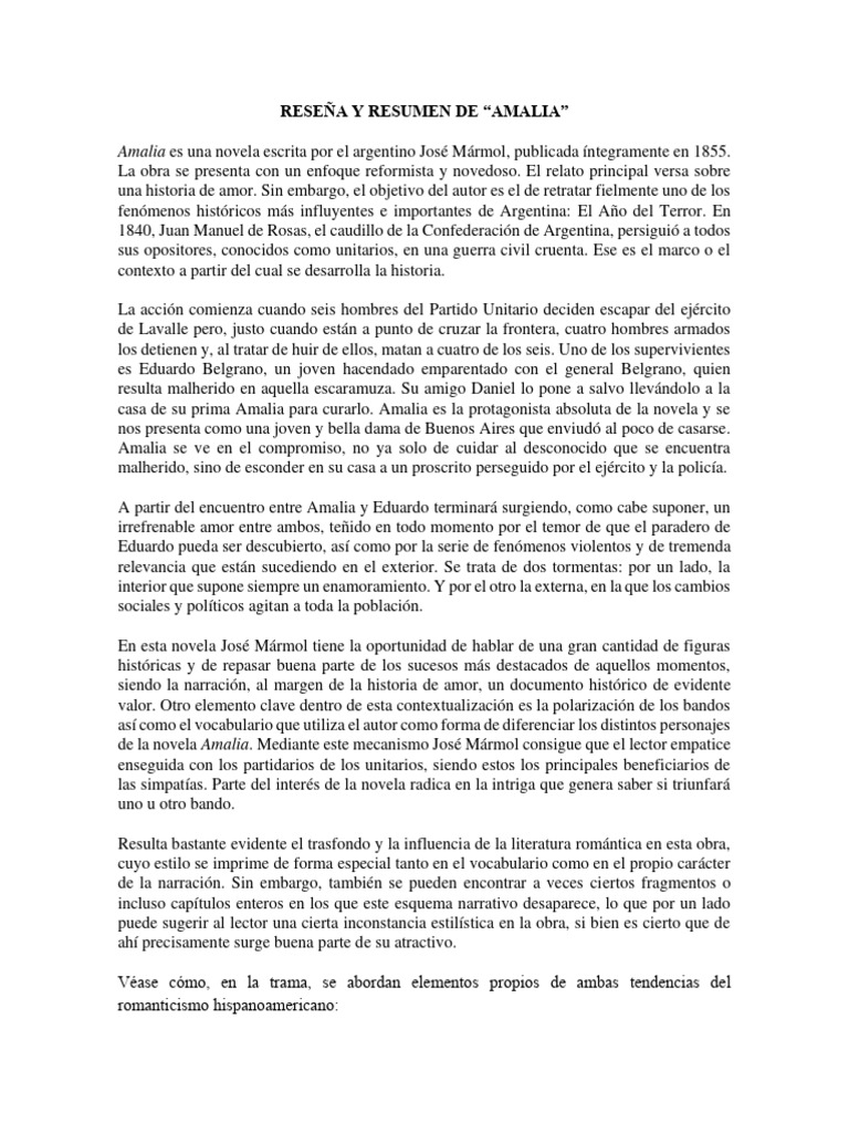Reseña y Resumen de Amalia-1 | PDF | Novelas