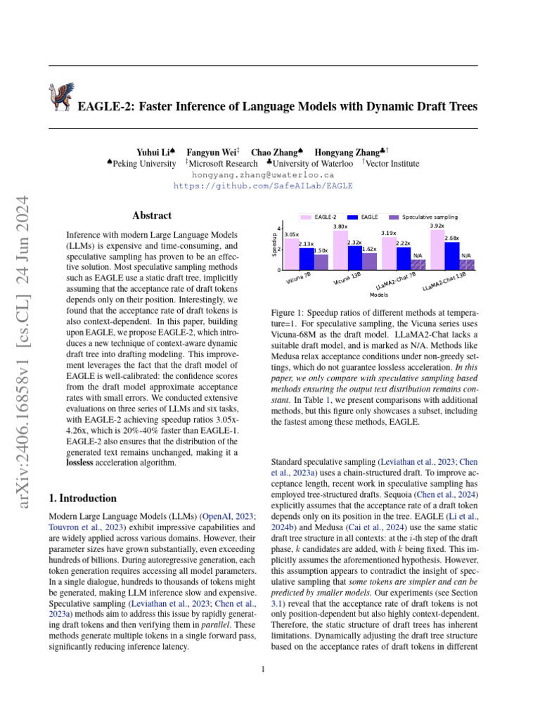 EAGLE-2: Faster Inference of Language Models With Dynamic Draft Trees | PDF