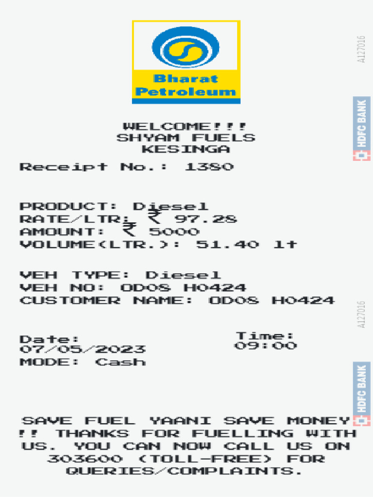 Diesel Bill Format | PDF