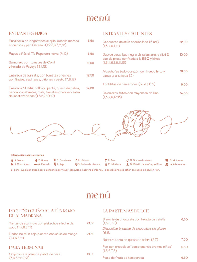 Menú de Numa Beach | PDF | Alimentos | Cocina