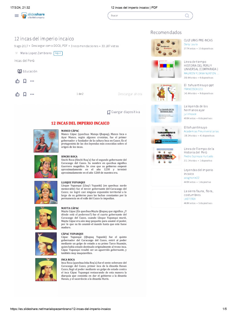12 incas del imperio incaico _ PDF | PDF | Imperio Inca | Perú