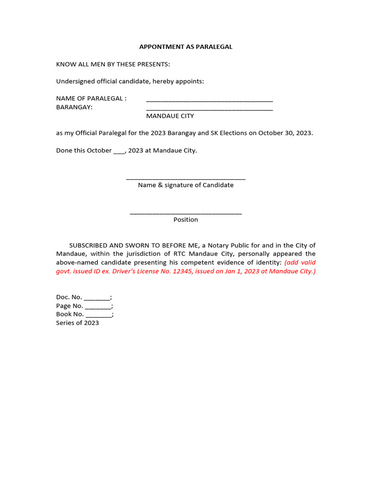 Appointment - Paralegal - BSKE2023 | PDF