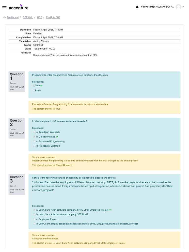 Pre Quiz OOP - Attempt Review | PDF | Object Oriented Programming | Systems Architecture