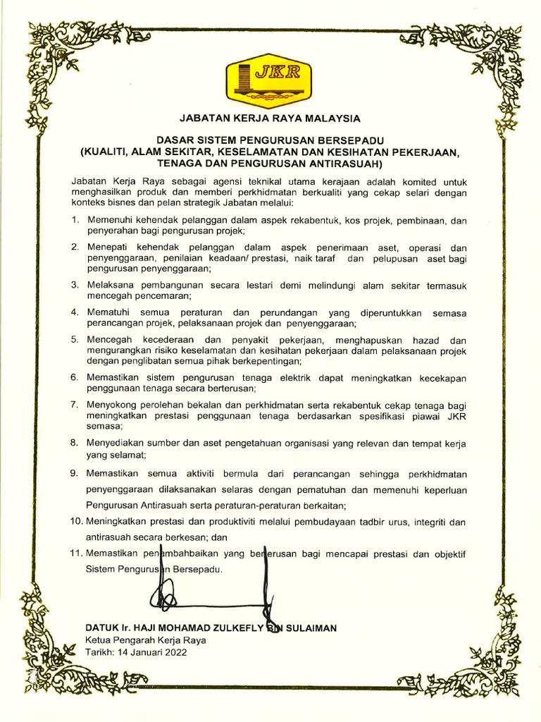 4) Sijil Dasar SPB JKR Malaysia (14-01-2022) | PDF