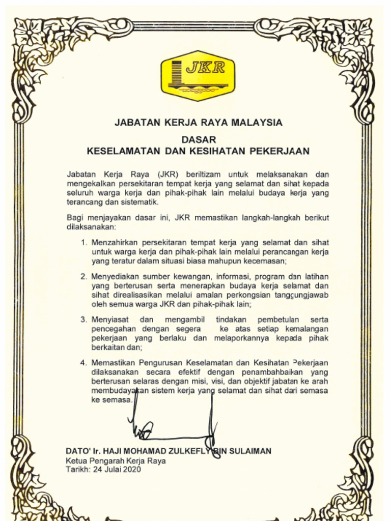 5) Sijil Dasar KKP JKR Malaysia (24-07-2020) | PDF