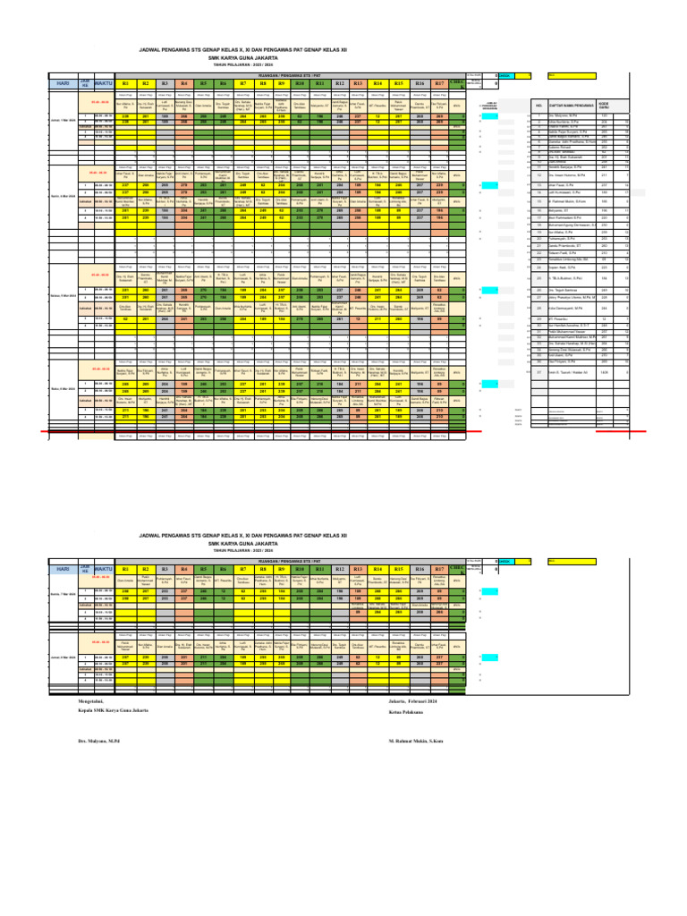 Jadwal Pengawas STS Dan Pat Tahun 2023-2024 | PDF