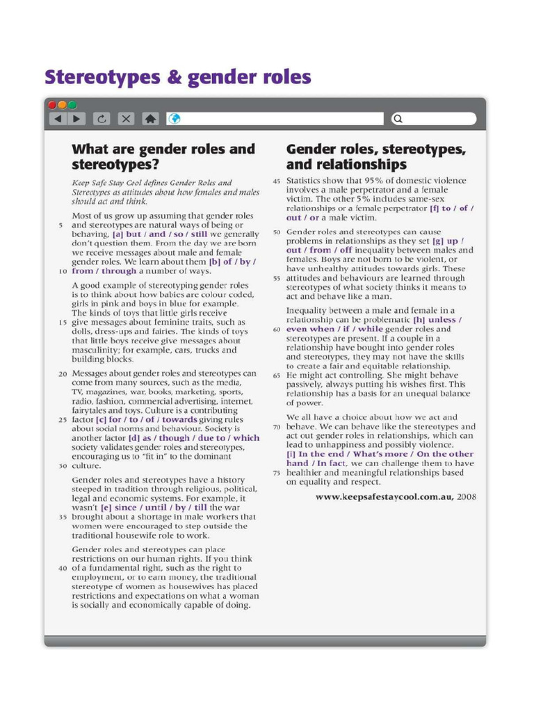 Gender Stereotypes Reading | PDF
