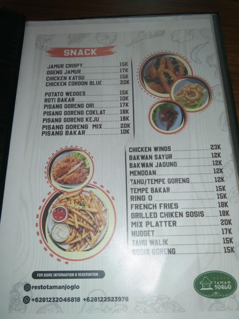 Menu Makanan Reguler Taman Joglo | PDF