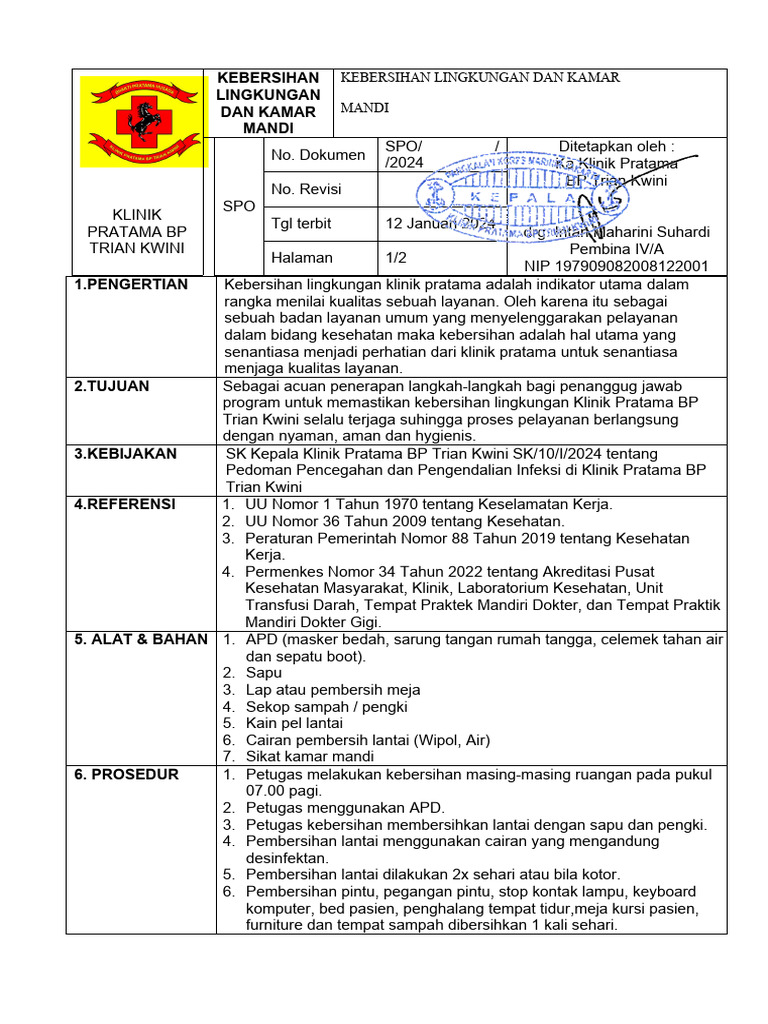Spo Kebersihan Lingkungan Dan Kamar Mandi | PDF | Sains & Matematika