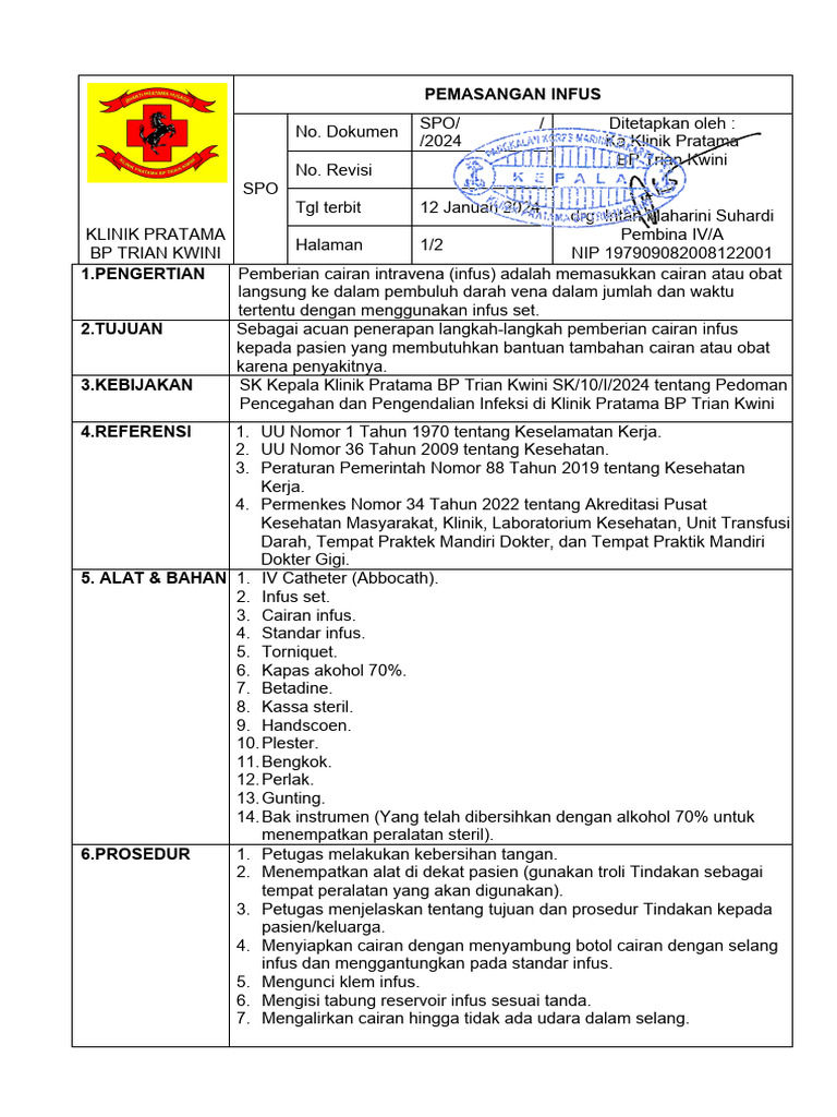 Spo Pemasangan Infus | PDF | Pengembangan Diri | Sains & Matematika