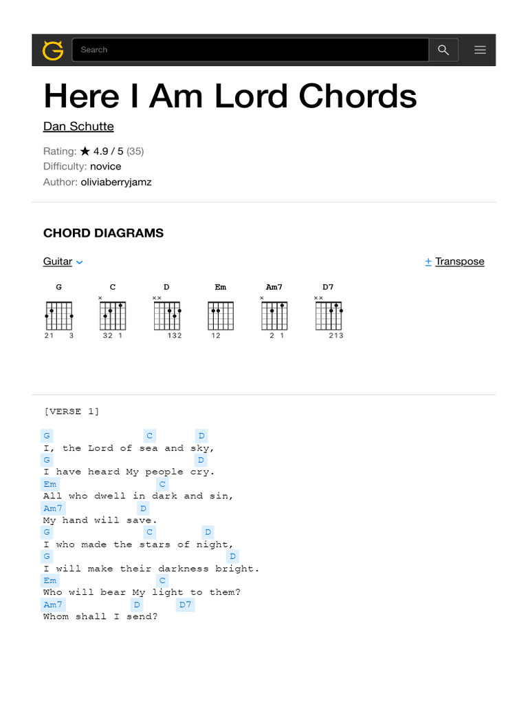 HERE I AM LORD CHORDS (Ver 2) by Dan Schutte @ | PDF