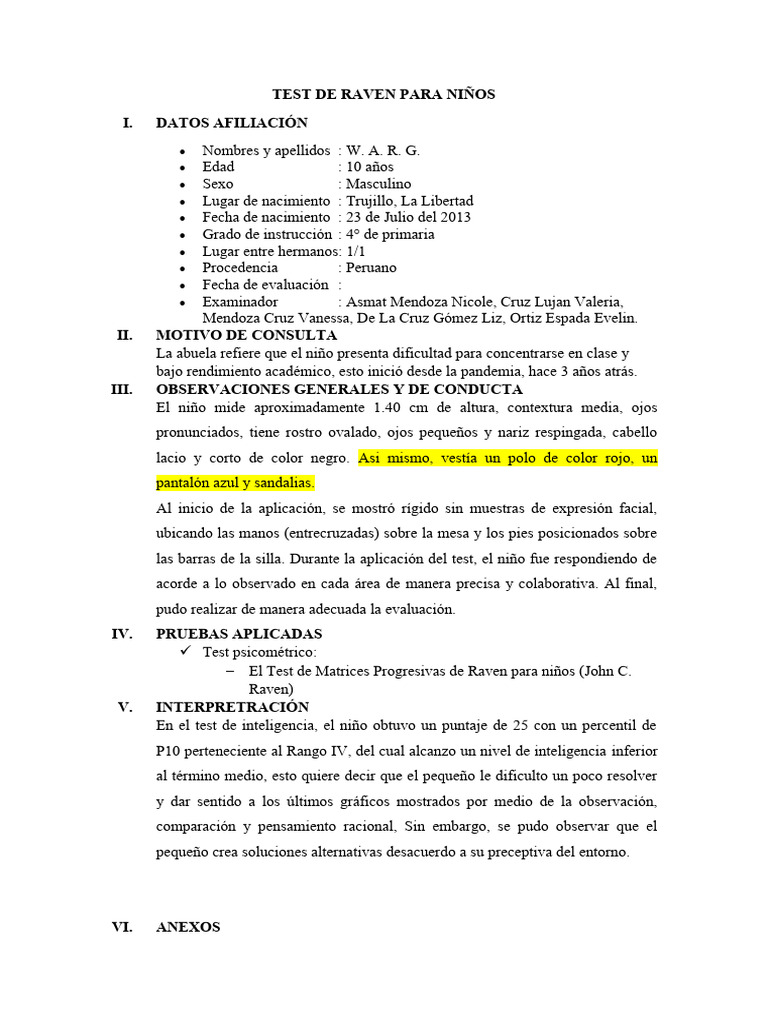 Test de Raven para Niños | PDF | Sicología | Ciencia cognitiva