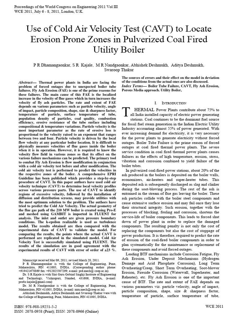 Cold Air Velocity Test for Boiler Erosion | PDF | Porosity | Boiler