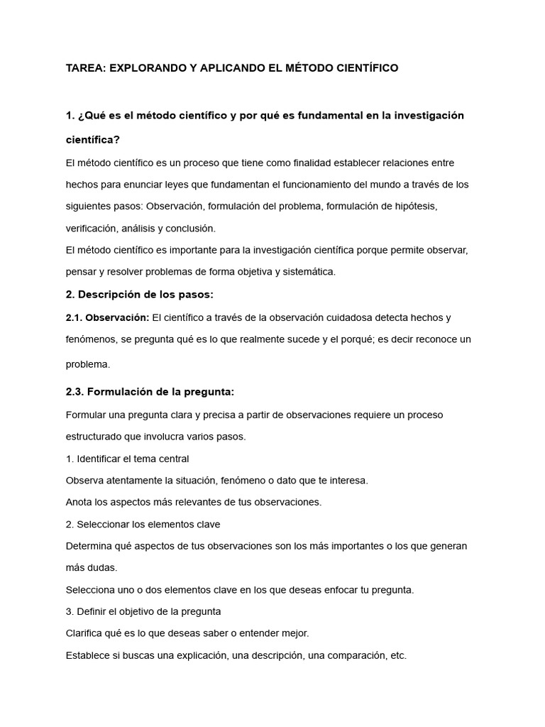 Tarea - Explorando y Aplicando El Metodo Cientifico | PDF | Hipótesis ...