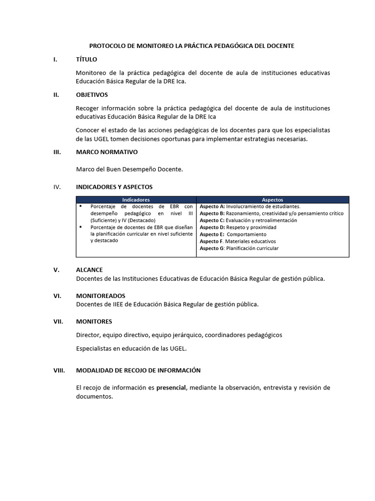 Protocolo de monitoreo prácticas pedagógicas_2024 | PDF | Maestros | Enseñando