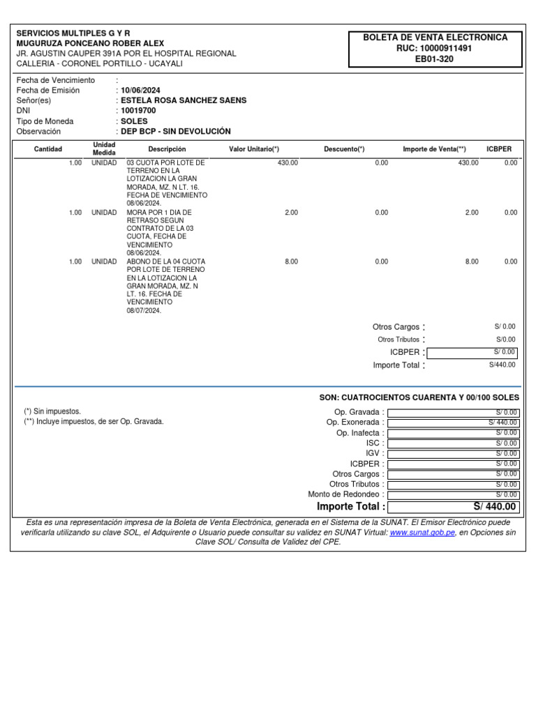 Boleta Eb01-320 Estela Rosa Sanchez Saens | PDF