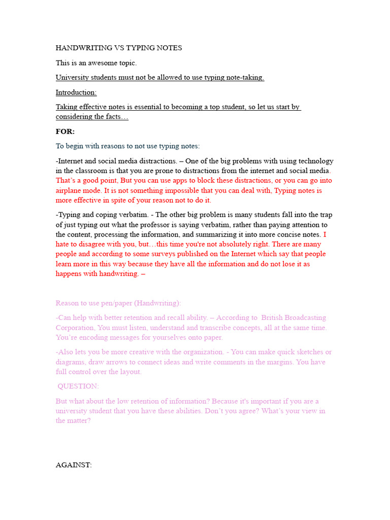 Notes of Handwriting VS Typing Notes | PDF | Human Communication ...