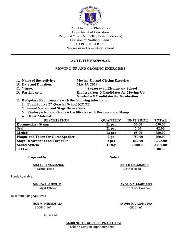 Moving-Up and Closing Exercises Proposal | PDF