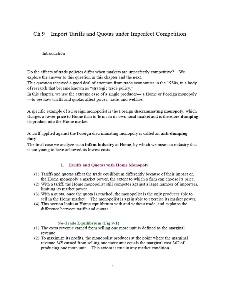 Intl Trade LectureNote Ch09 Import Tariffs and Quotas Under Imperfect ...