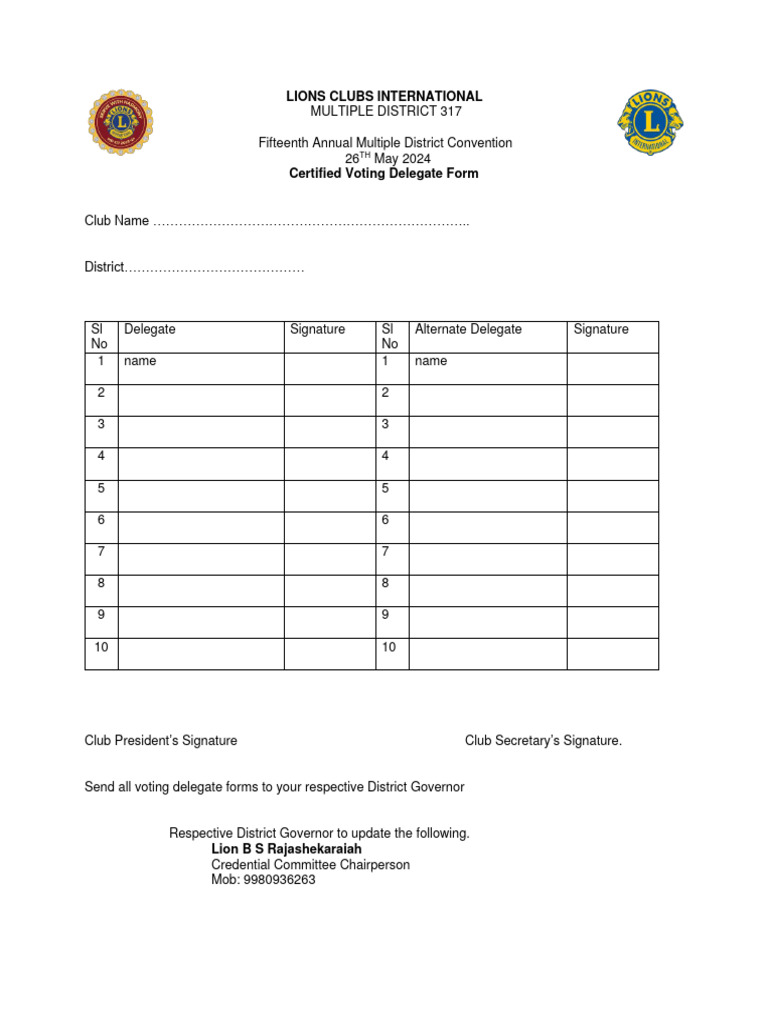 Voting Delegate Form MD317 | PDF
