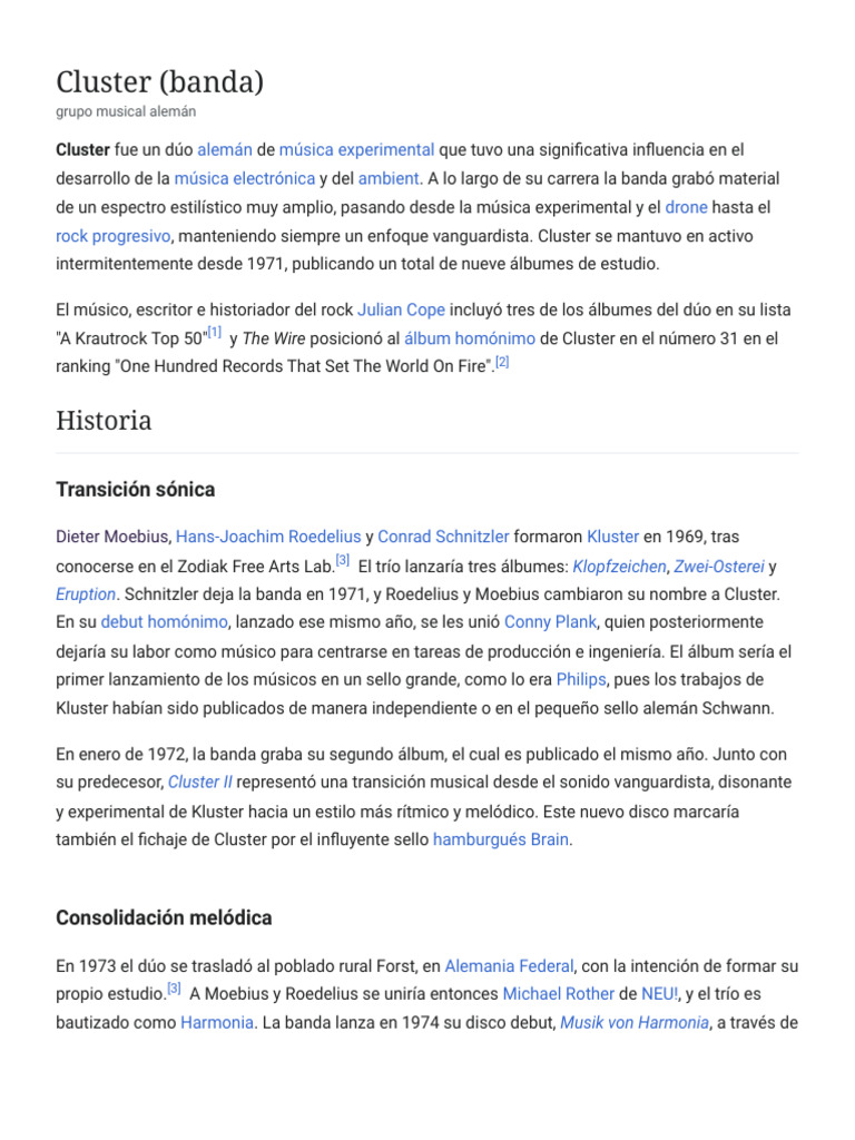 Cluster (Banda) - Wikipedia, La Enciclopedia Libre | PDF | Rock ...