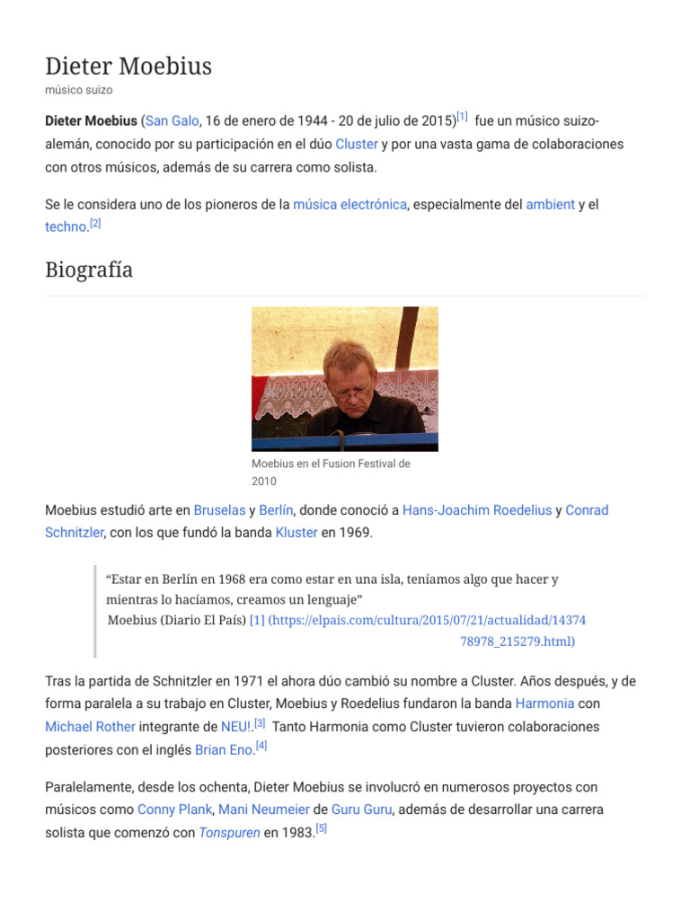 Dieter Moebius - Wikipedia, La Enciclopedia Libre | PDF | Rock progresivo | Música electrónica