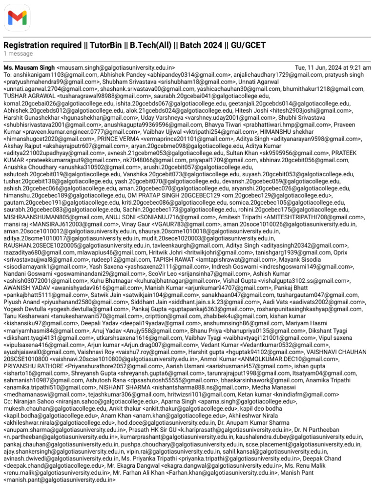 Gmail - Registration required __ TutorBin __ B.Tech(All) __ Batch 2024 __ GU_GCET | PDF