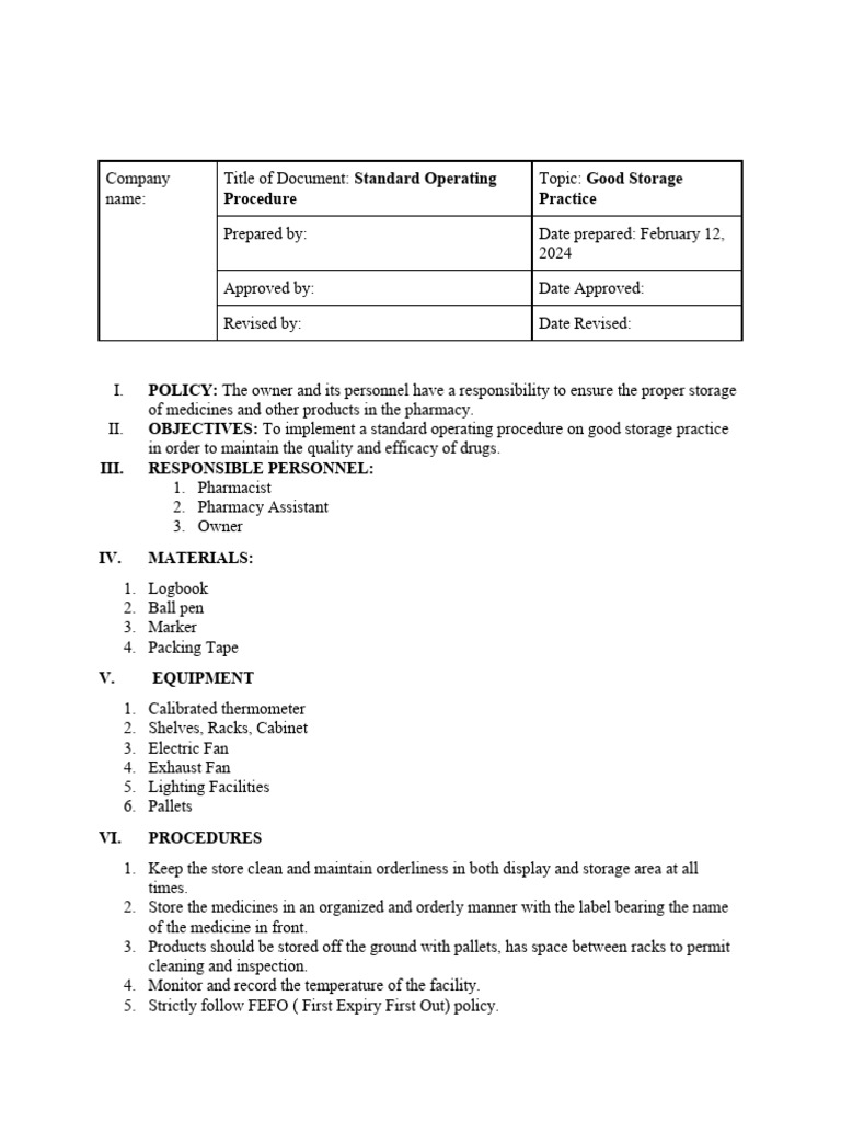 good storage practice-sop | PDF