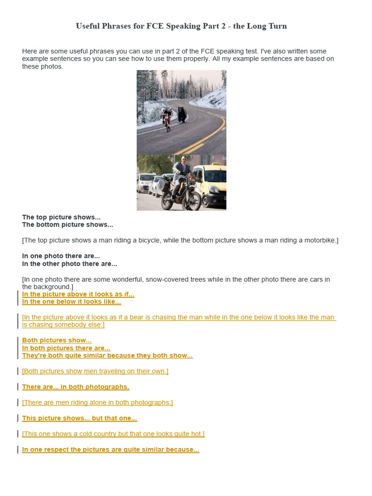 Useful Phrases For FCE Speaking Part 2 | PDF