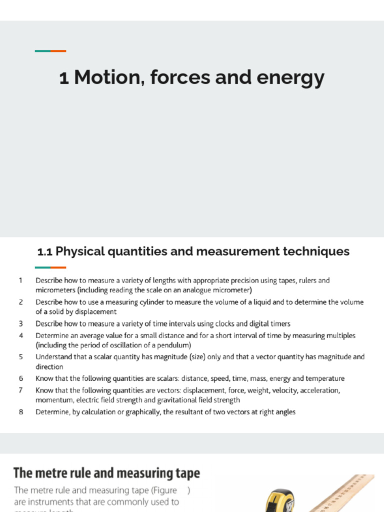 Chapter 1 Motion, Forces and Energy | PDF | Force | Acceleration