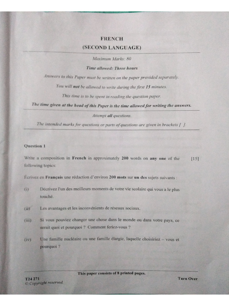 French ICSE 10 2024 | PDF