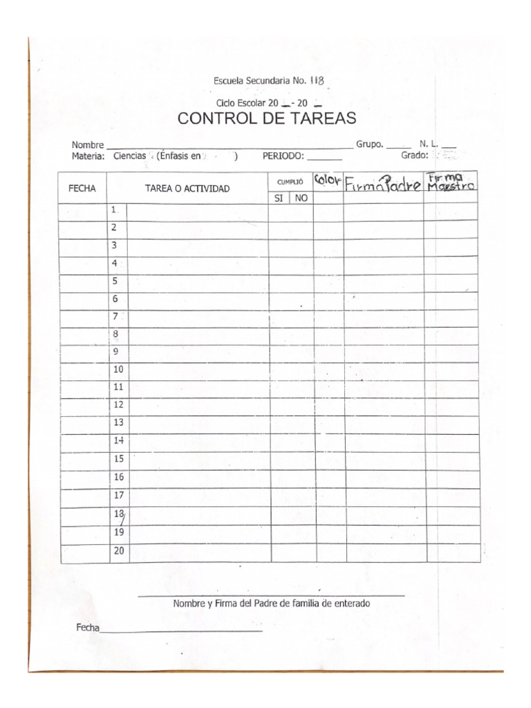Control de Tareas o Trabajos 118 | PDF
