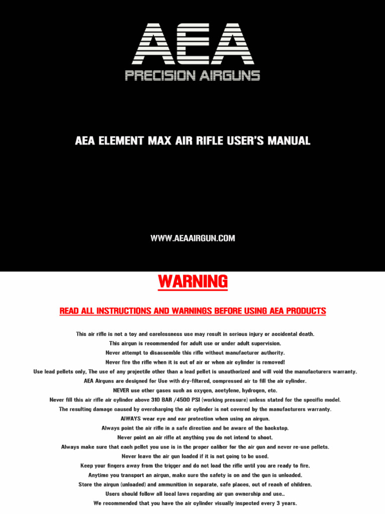 Aea Element Max Air Rifle Users Manual | PDF