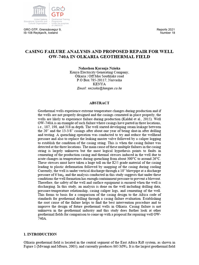 Casing Failure Analysis and Proposed Repair For Well OW-740A in Olkaria ...