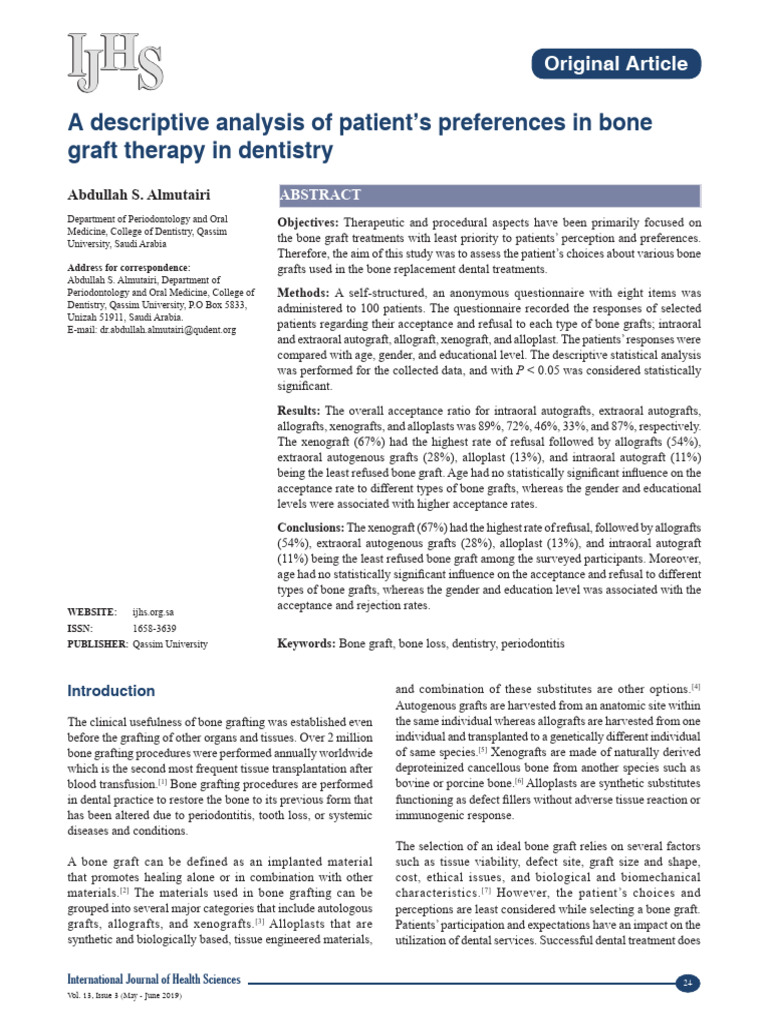A Descriptive Analysis of Patient's Preferences in Bone | PDF ...