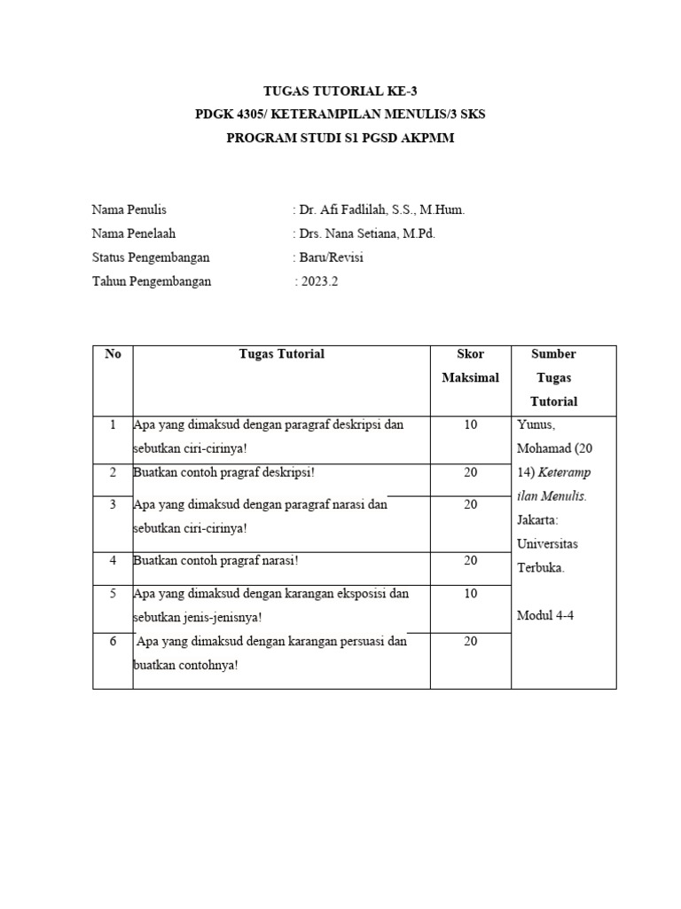 Jawaban Tugas Tutorial 3 Keterampilan Menulis | PDF