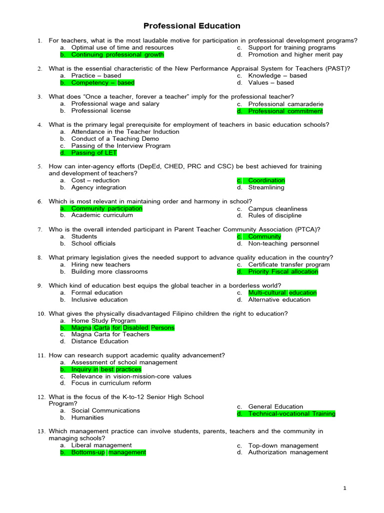 Prof Ed 2 1 150 Key | PDF | Educational Assessment | Teachers