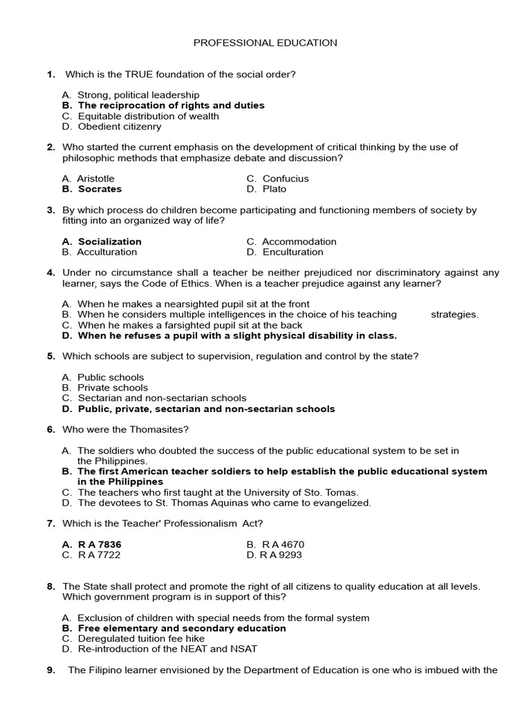prof. ed answer key | PDF | Educational Assessment | Learning
