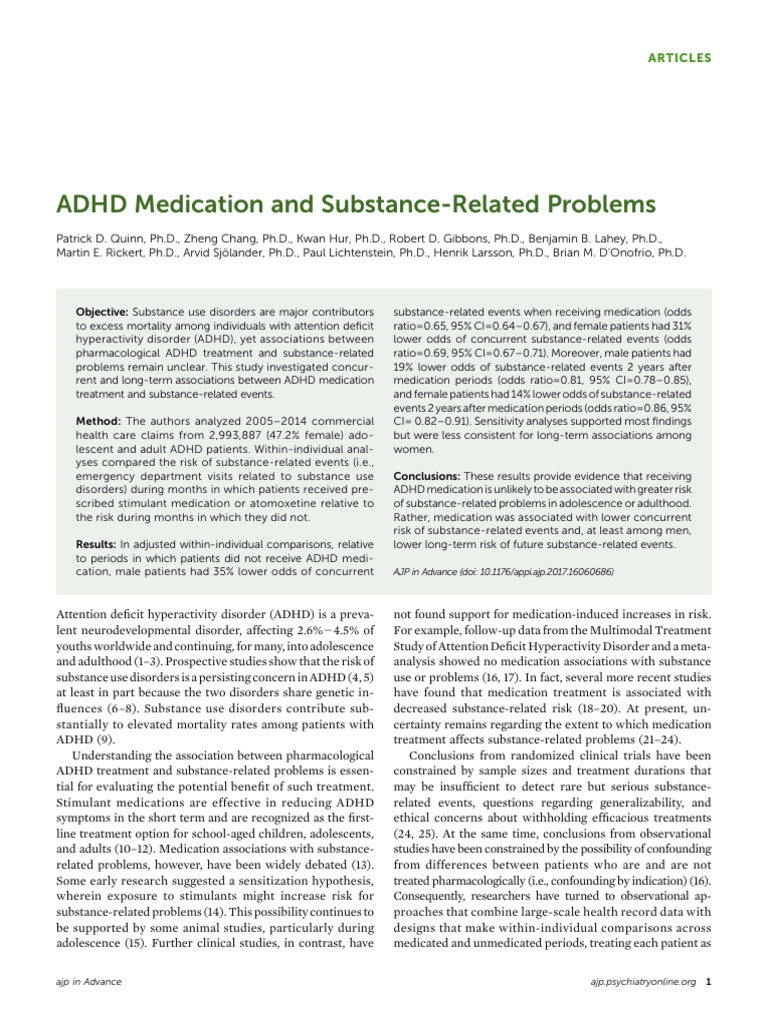 ADHD Medication and Substance-Related Problems 2017 | PDF | Attention ...
