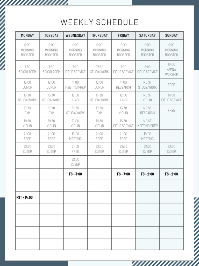 Blue and White Weekly Schedule Panner Document | PDF