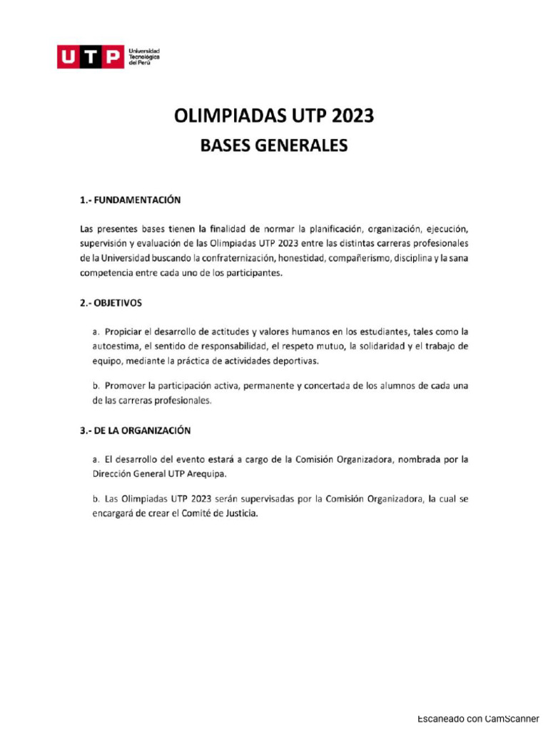 Bases Olimpiadas UTP 2023 | PDF
