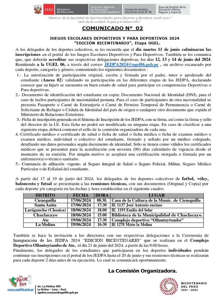 Comunicado #2 Juegos Escolares | PDF | Documento de identidad | Gobierno y personalidad