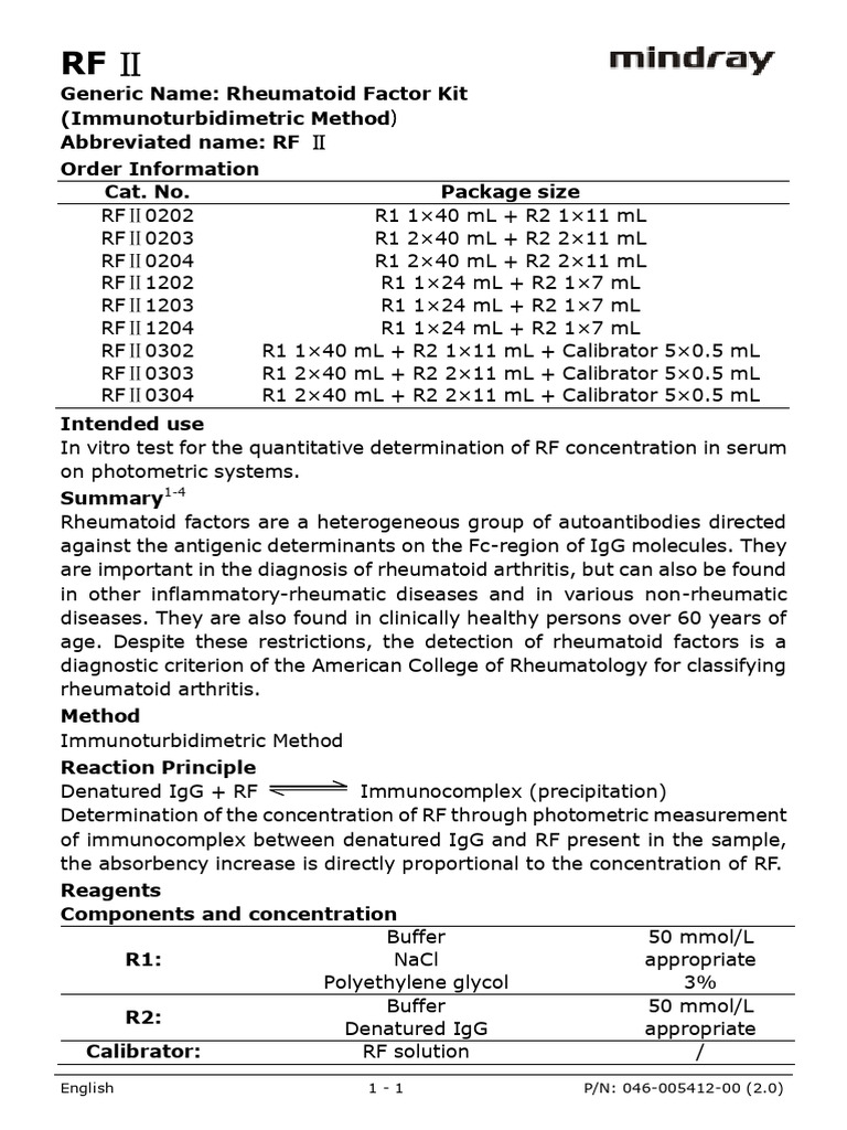 RF Factor Reumatico Mindray | PDF | Medical Specialties | Clinical Medicine