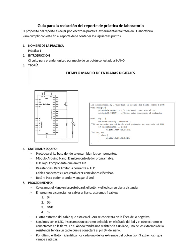 Guía de Reporte para Prácticas Arduino | PDF | Diodo emisor de luz | Arduino