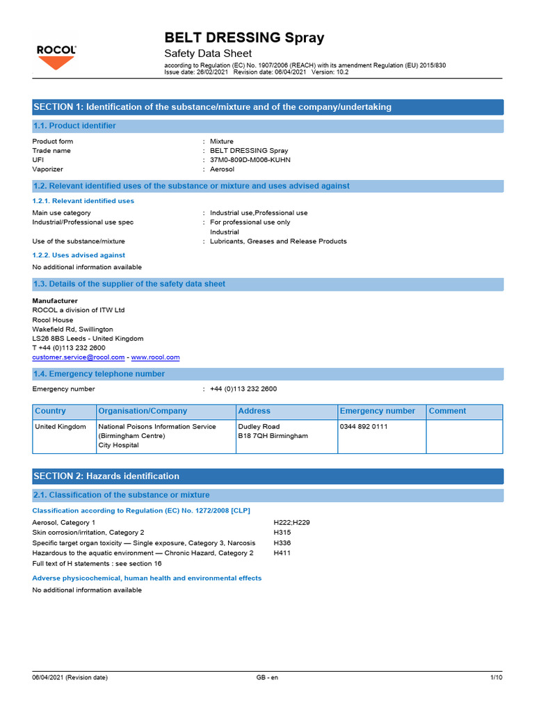 Belt Dressing Spray Sds | PDF | Toxicity | Firefighting