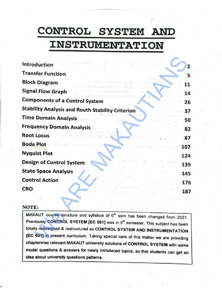 Control System and Instrumentation | PDF
