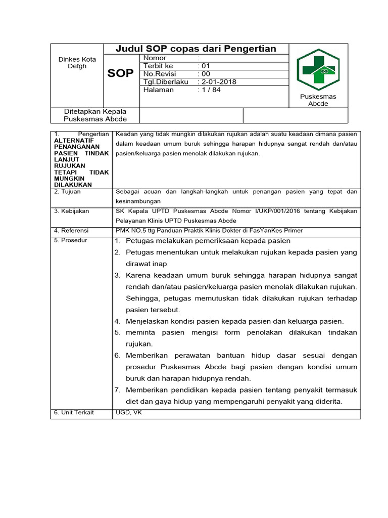 Sop Tindakan, Ranap Dan Ugd Full (Ka Uji) | PDF | Pengembangan Diri ...